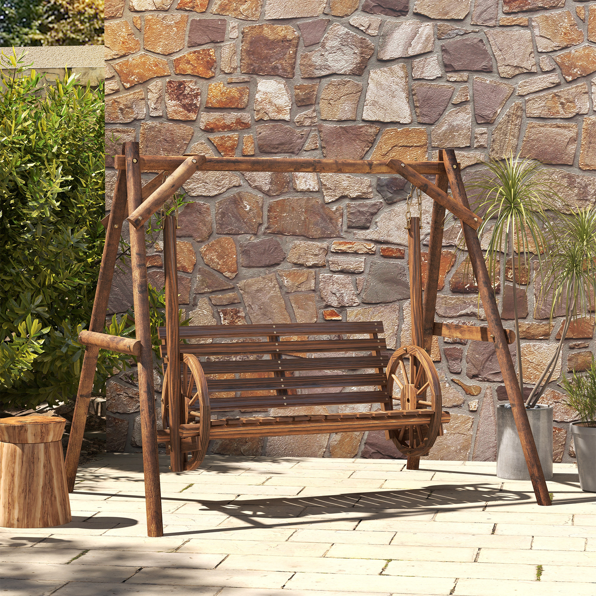 2 seat Porch Swing A frame Stand Wooden Log Patio - Temu