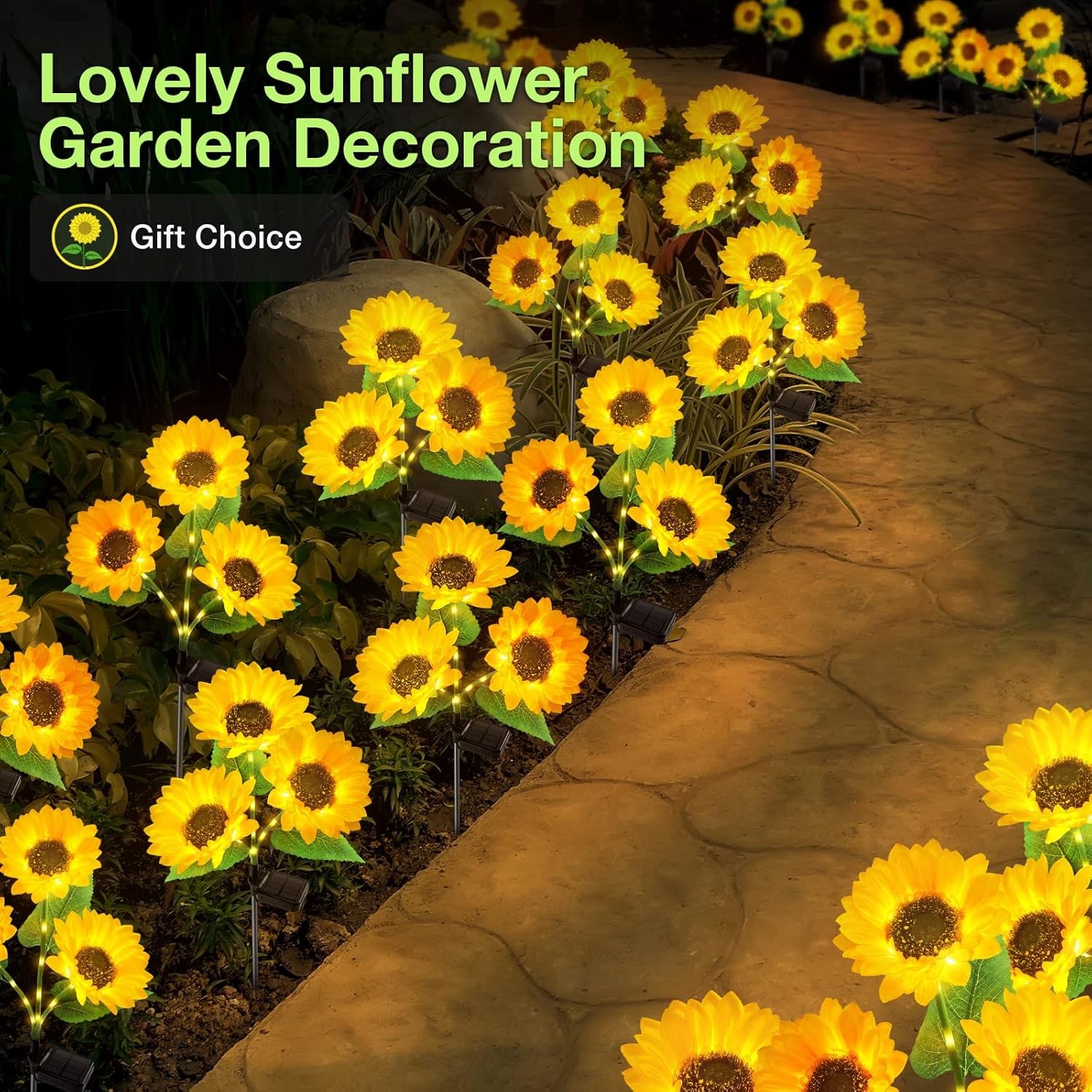 Solar Garden Lights Outdoor, 3 Pack Sunflower Solar Lights For Outside ...