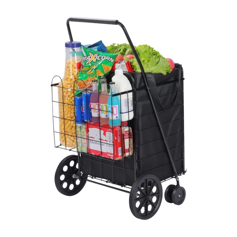 Foldable Shopping Cart Large Metal Utility Shopping Cart With Wheels ...