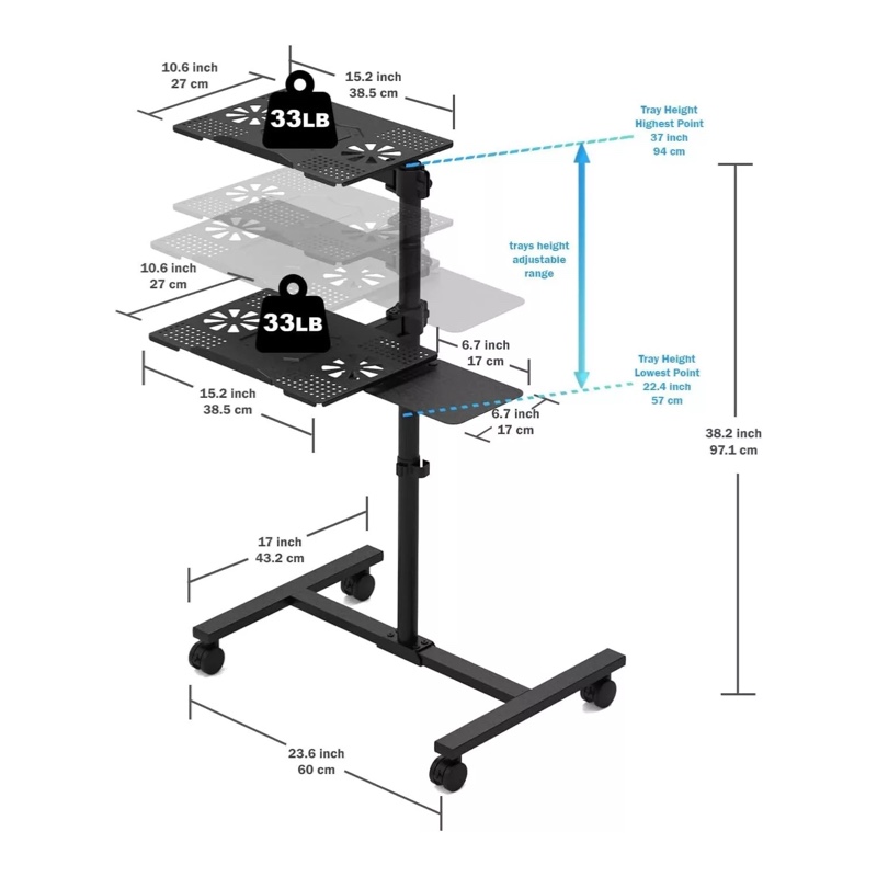 Swivel-tilt Laptop Desk, Height-adjustable Portable And Rolling Desk ...
