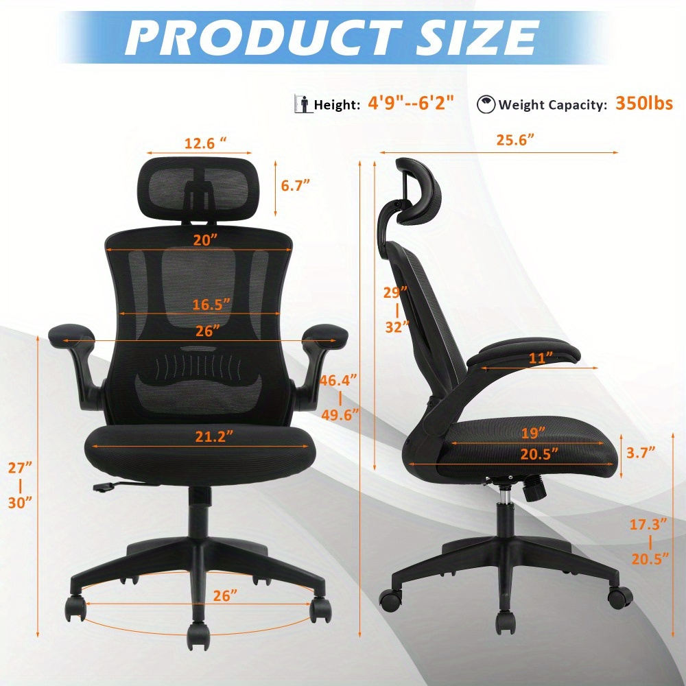 Home Office Desk Chair - Ergonomic Computer Chair With Adjustable Flip ...