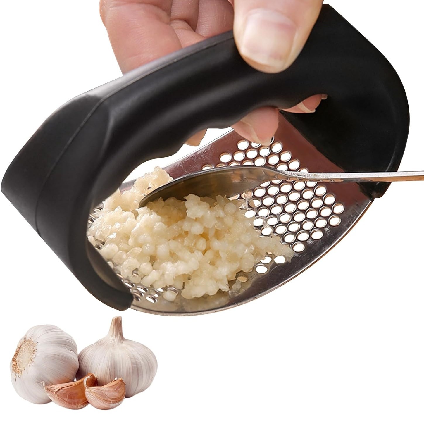 stainless steel garlic press, portable manual heavy-duty garlic grinder ...