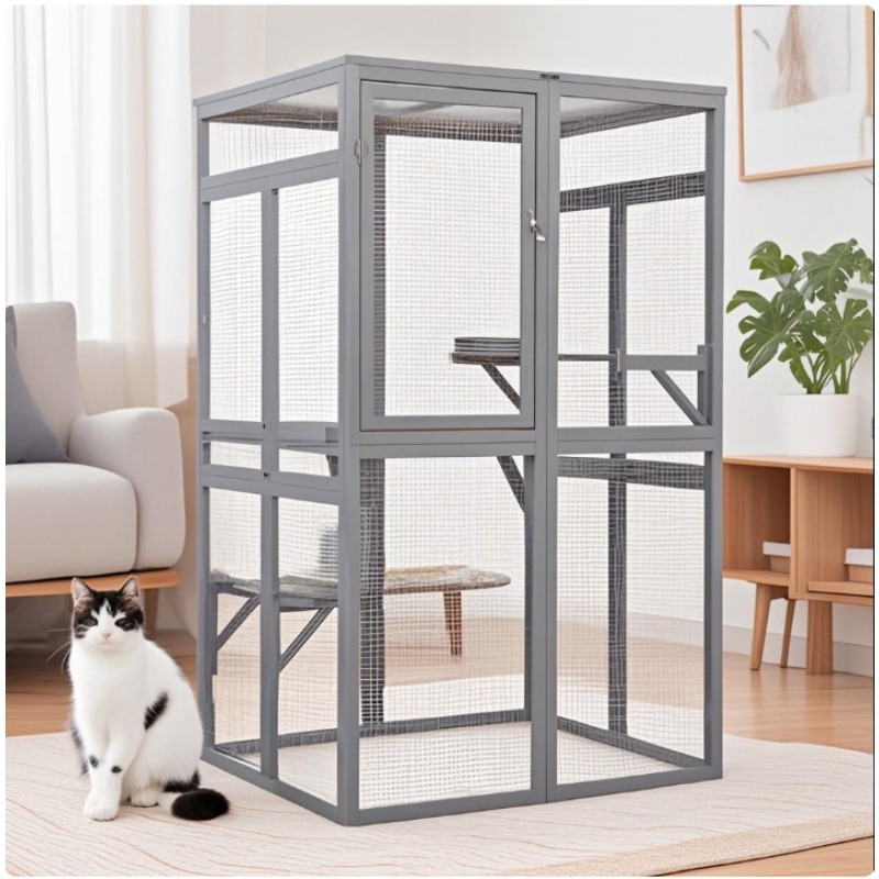 Walk-in Cat Cage Outdoor Wooden (Catio) - Large 68.5"H Walk-in Cage ...