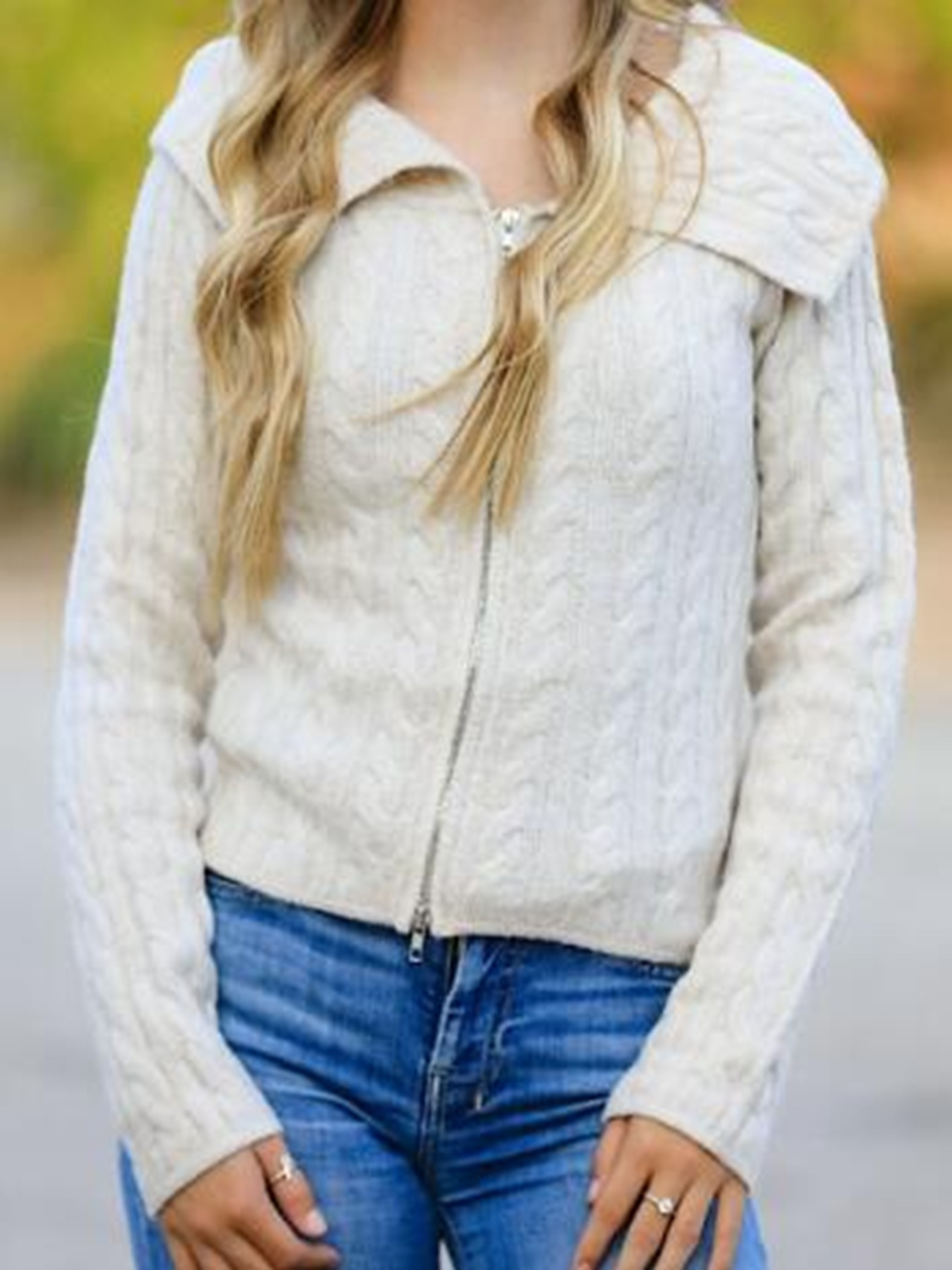 cable knit zip up cardigan sold on Temu United States