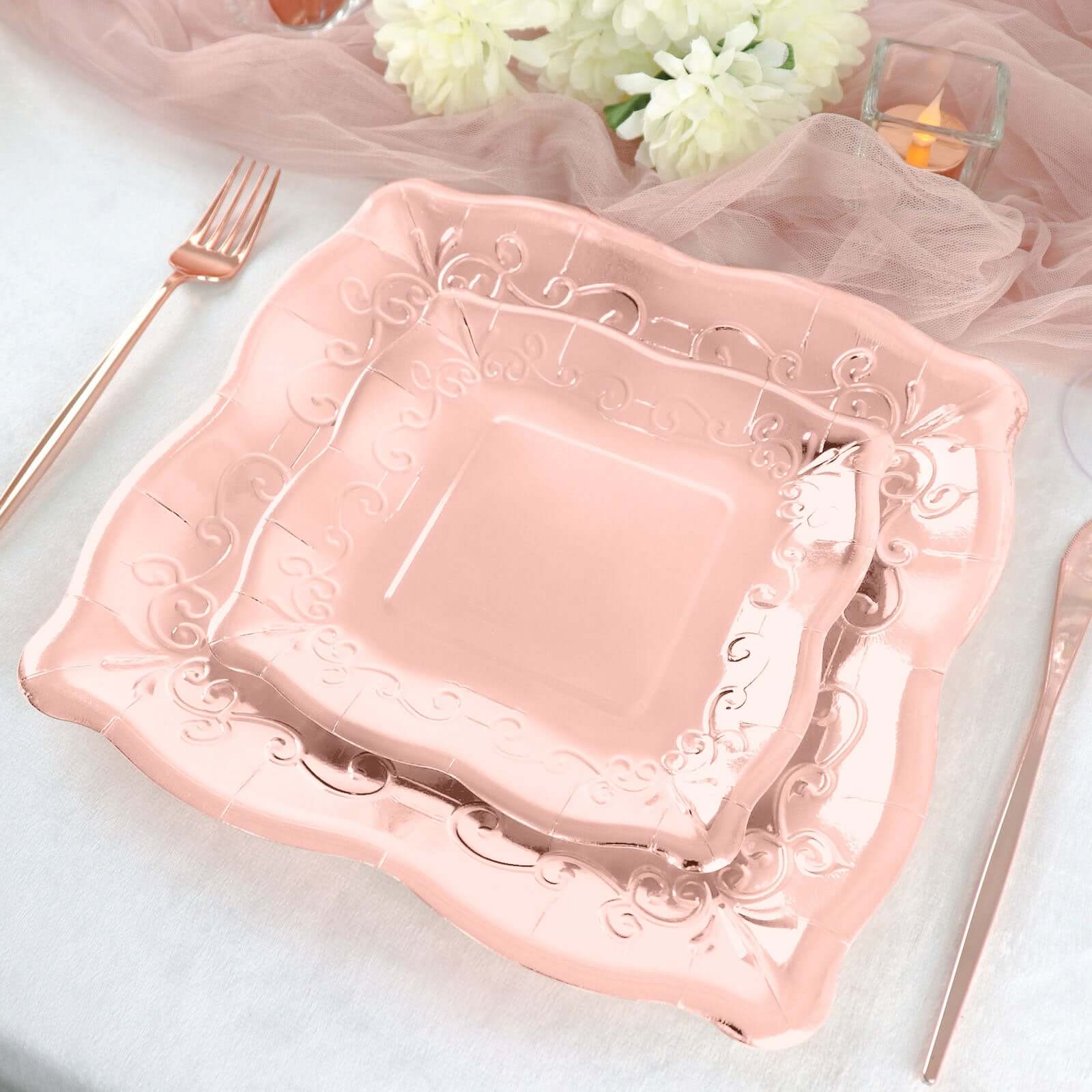 Rose Gold Square Vintage Dinner Serving Paper Plates Shiny - Temu