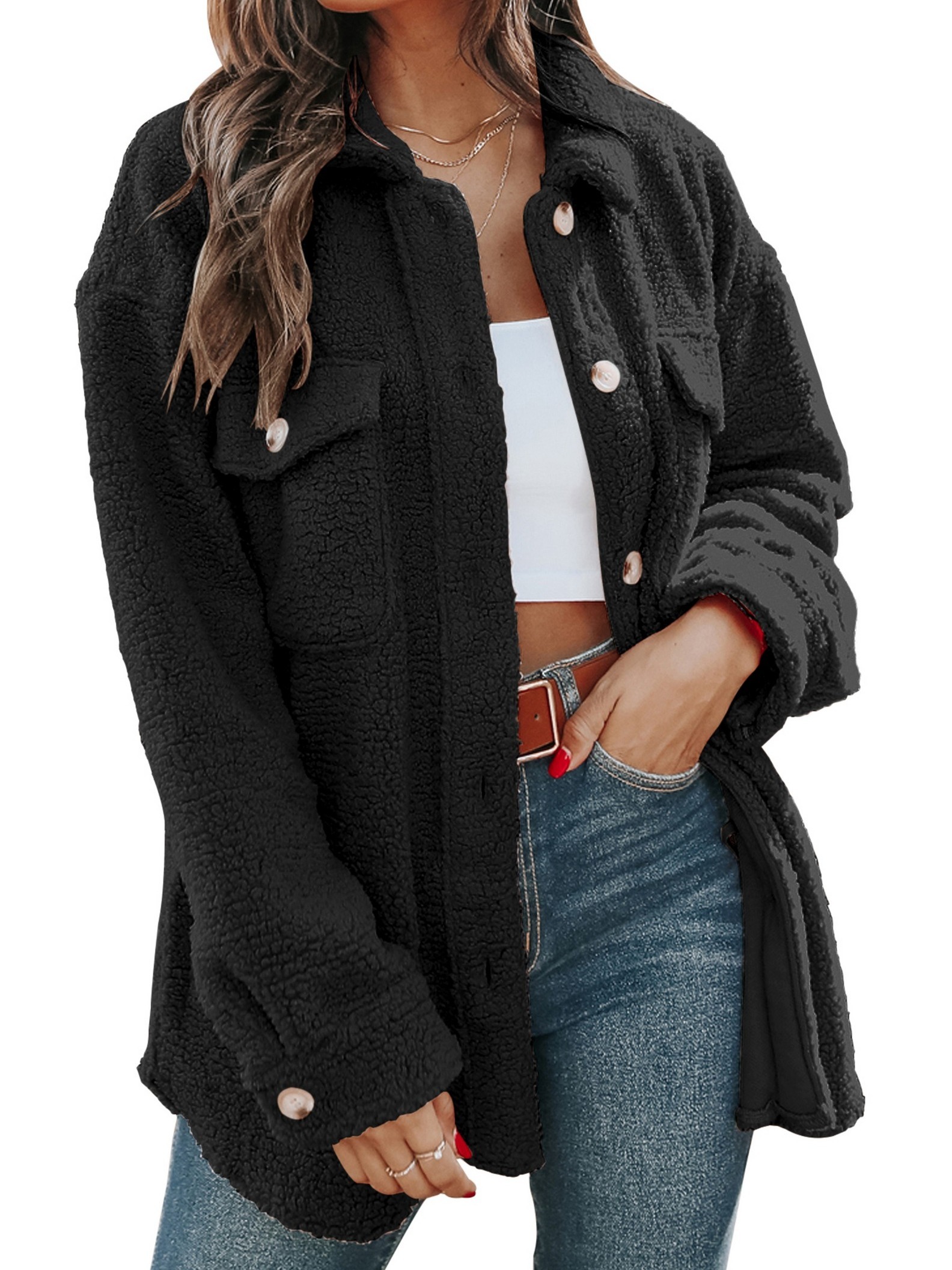 Button Pocket Winter Thermal Jacket Solid Long Sleeve Coat - Temu Australia