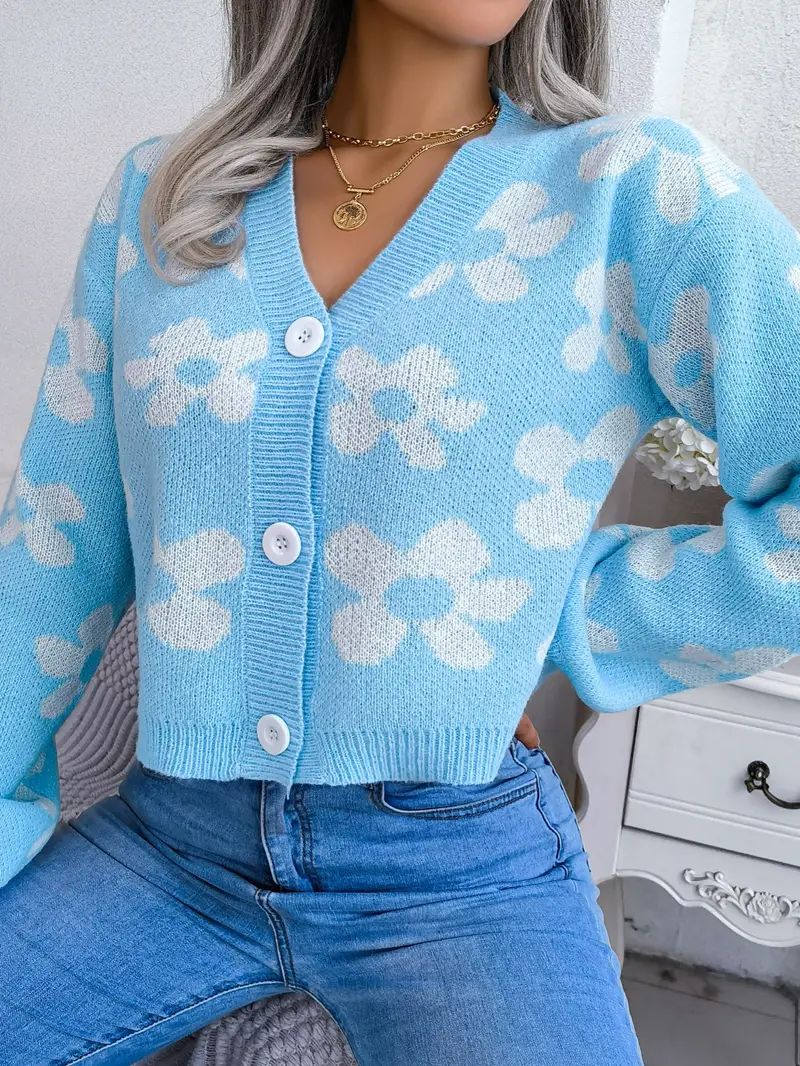 Lantern Sleeve Crop Sweater Cardigans V Neck Colorblock Temu