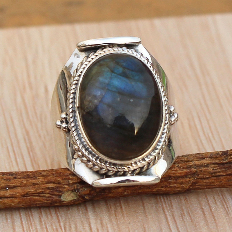 Geometric Shaped Inlaid Mysterious Blue Stone Ring - Temu United Kingdom