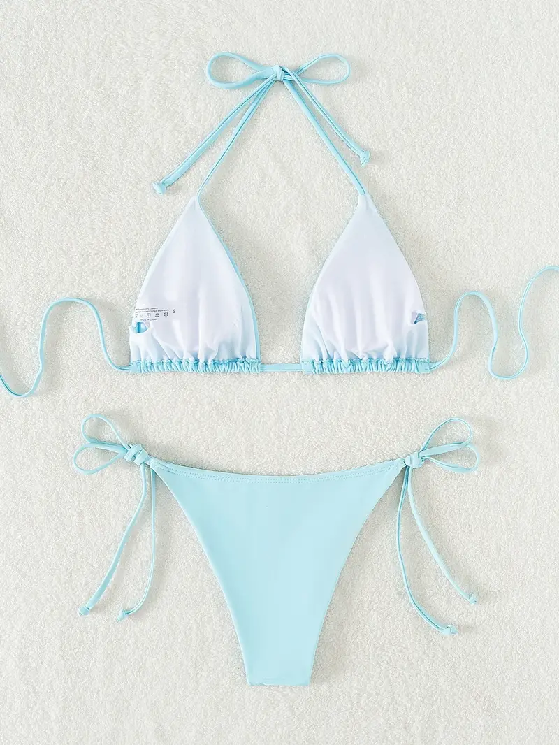 Womens Solid Color Sexy Strap Bikini Set Halter Triangle Temu