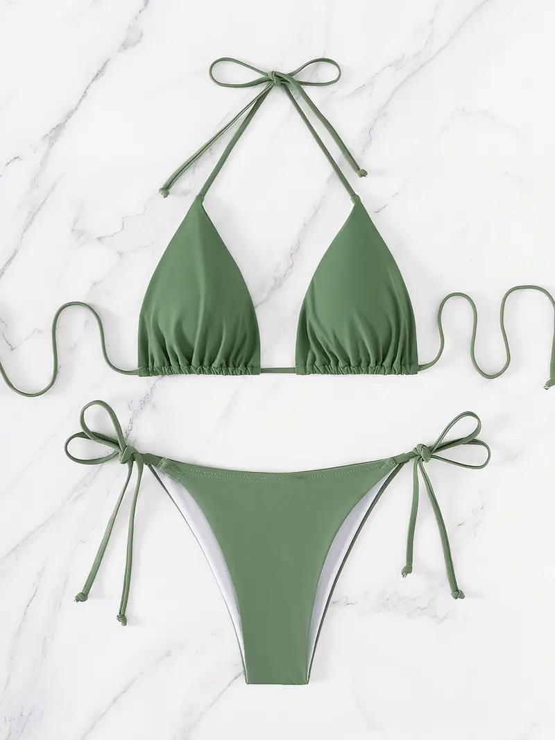 Womens Solid Color Sexy Strap Bikini Set Halter Triangle Temu