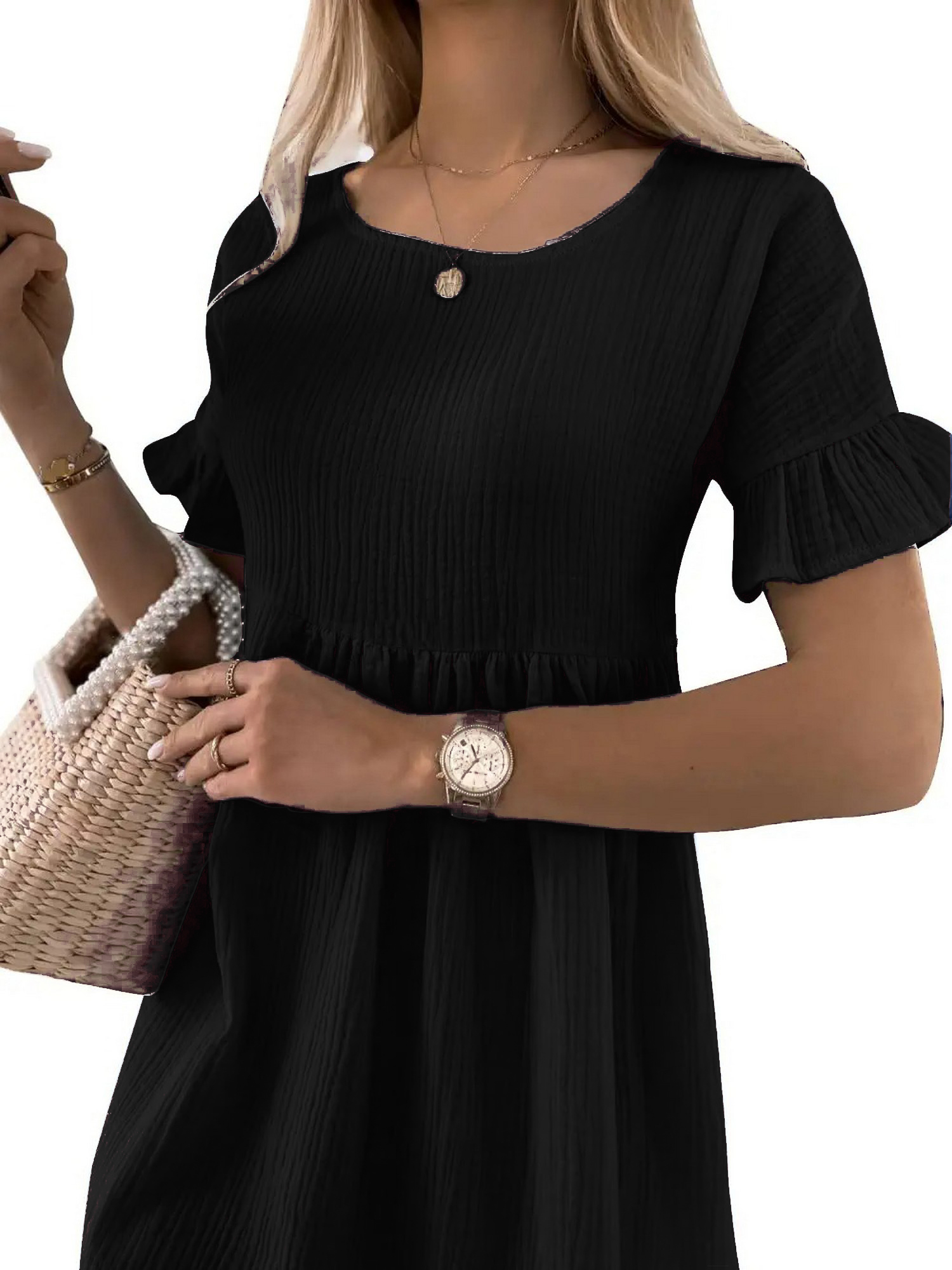 Womens Dresses A Line Short Ruffle Sleeve Tunic Round Neck Temu