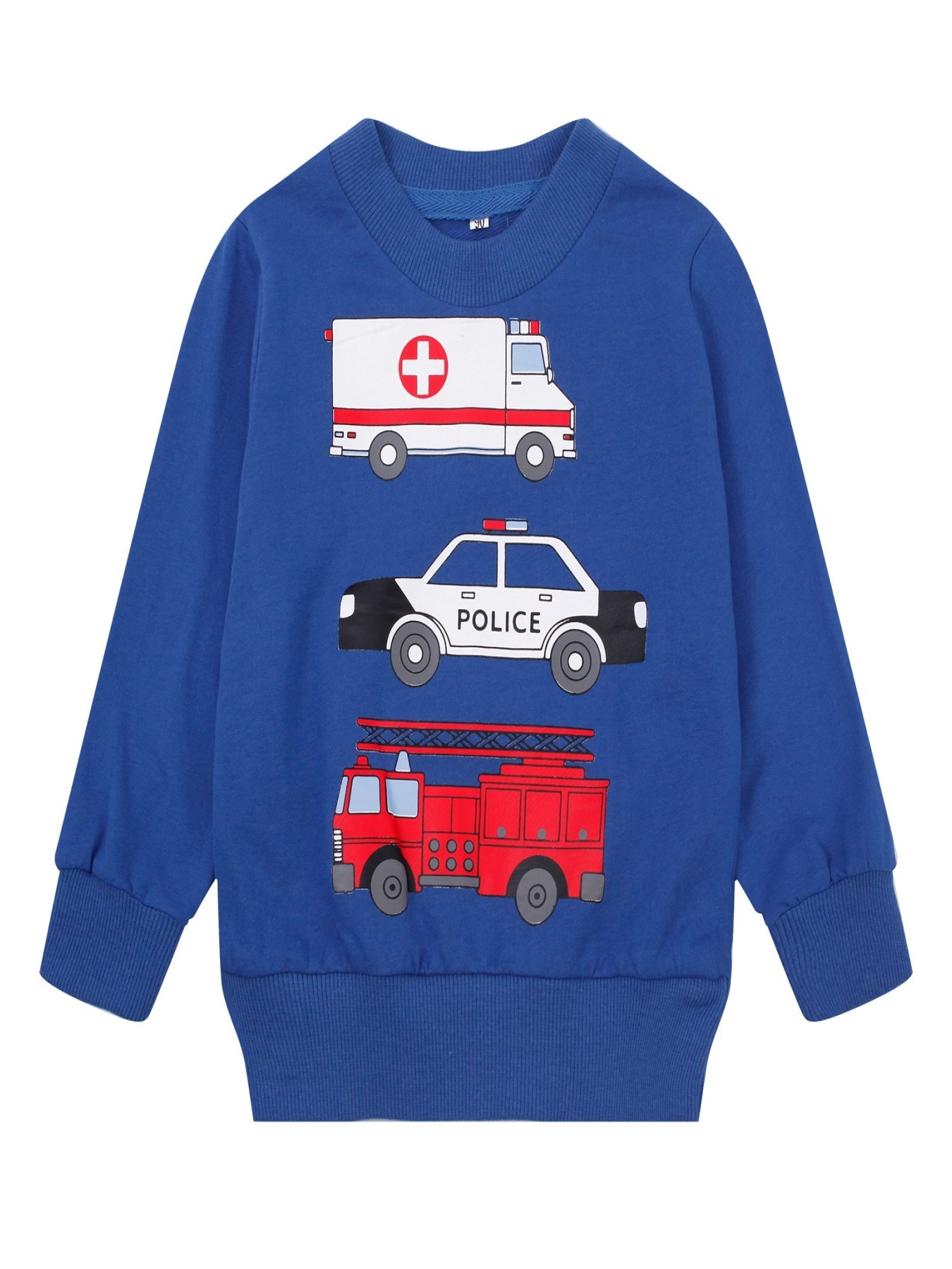 Boys Ambulance Fire Truck Police Car Round Neck Long Sleeve - Temu
