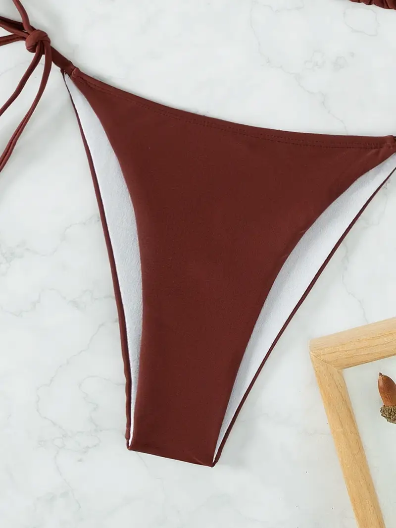 Womens Solid Color Sexy Strap Bikini Set Halter Triangle Temu