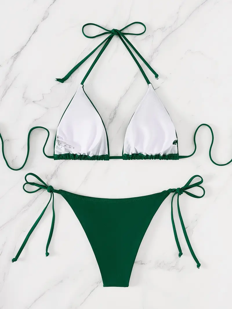 Womens Solid Color Sexy Strap On Bikini Set Halter Triangle Temu