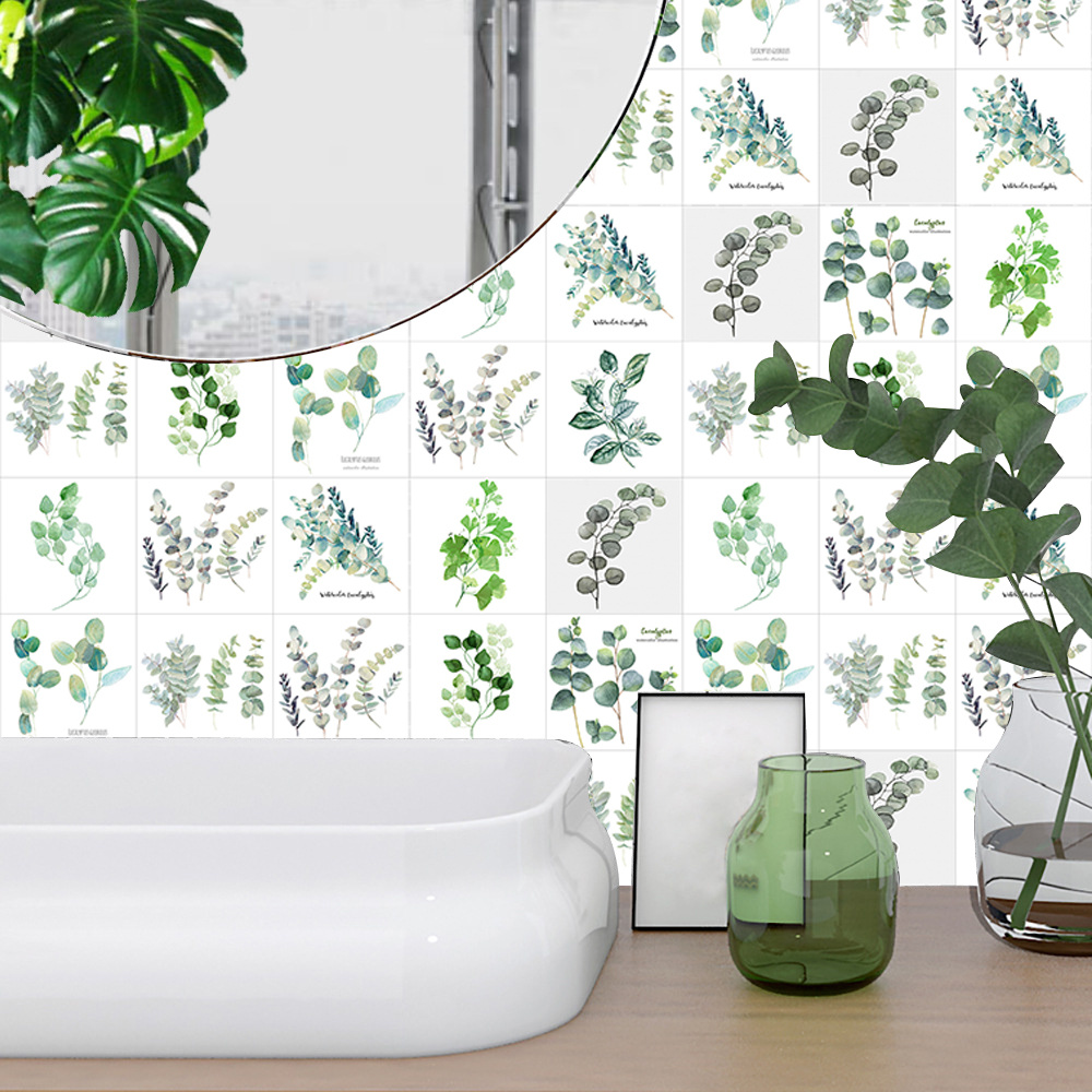 Waterproof Leaf Patterned Tile Stickers Wall Sticker Self - Temu New ...