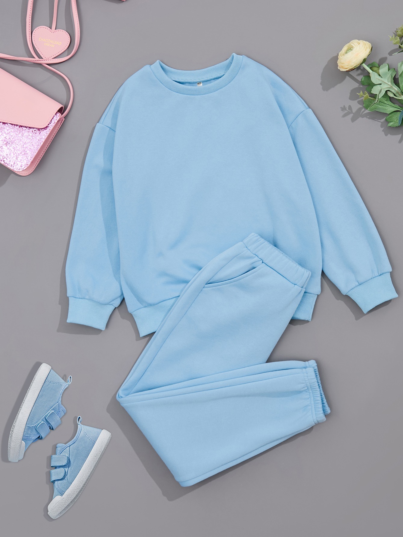 Girls Thermal Lined Fleece Solid Color Sweatshirt Elastic - Temu United ...