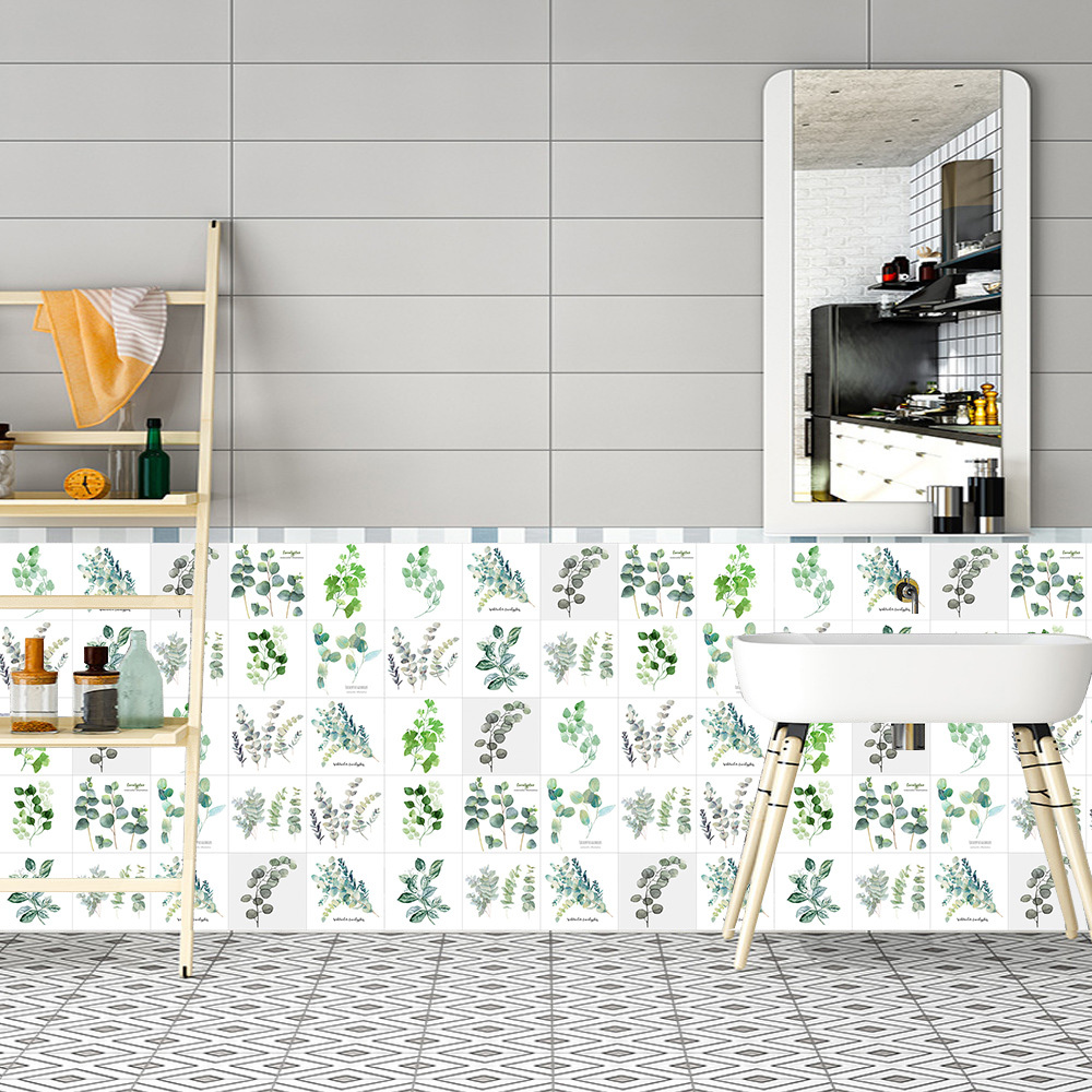 Waterproof Leaf Patterned Tile Stickers Wall Sticker Self - Temu Australia