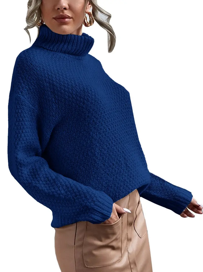 Womens Turtleneck Knit Sweater Batwing Long Sleeve Loose Temu New