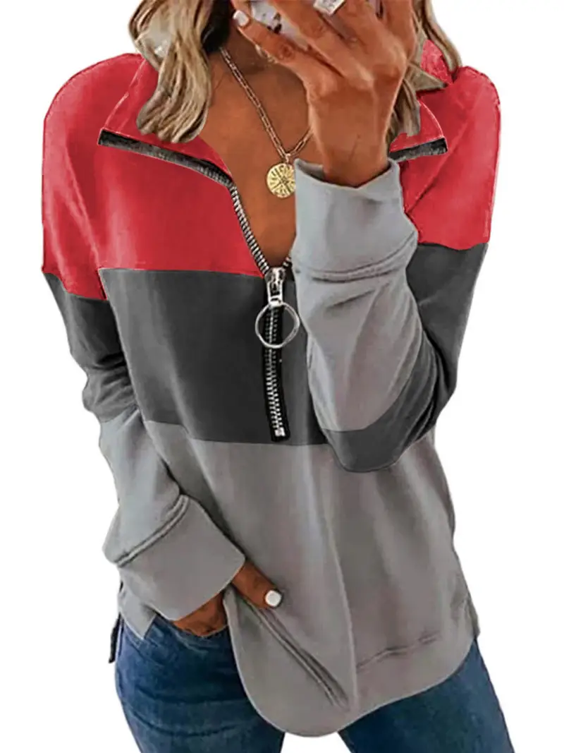 Colorblock V Neck Zipper Pullover Casual Fashion Loose Long Temu Norway