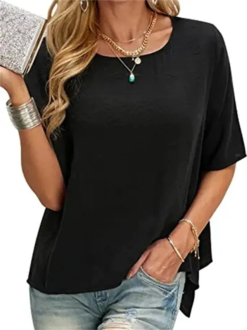 Womens T Shirt Casual Crew Neck Solid Half Sleeve Loose Temu New Zealand