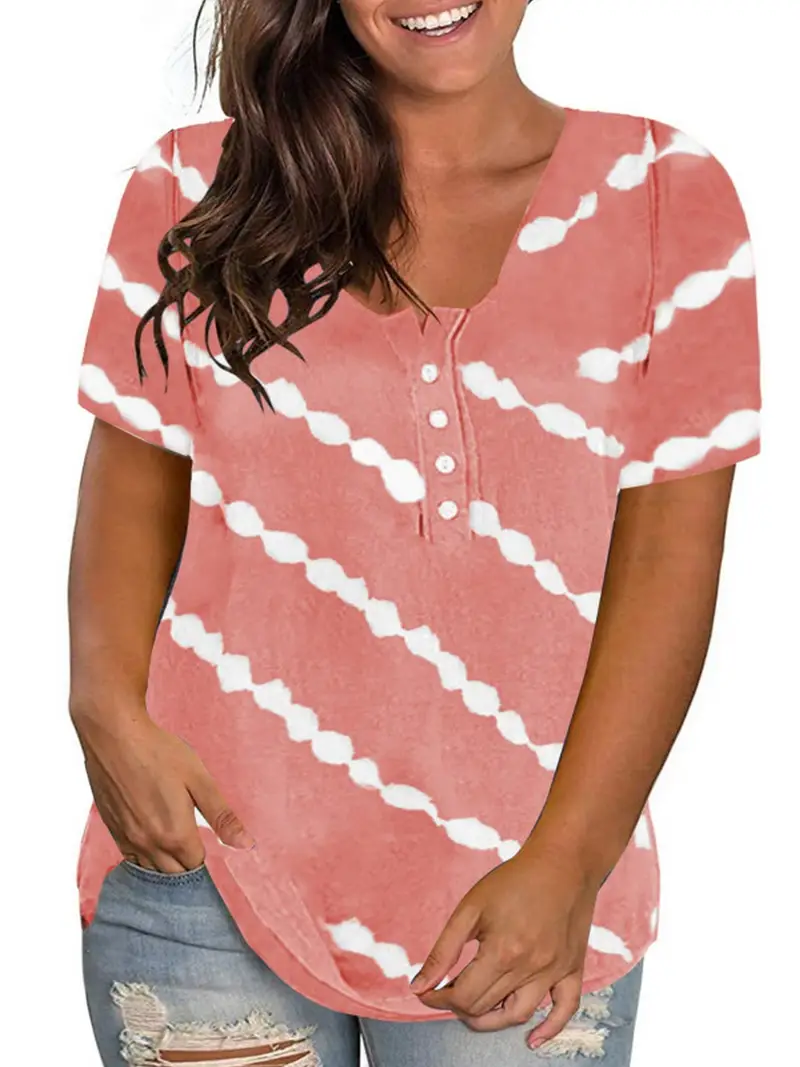 Plus Size Tie Dye Print Short Sleeve Loose Fit T Shirt Temu Netherlands
