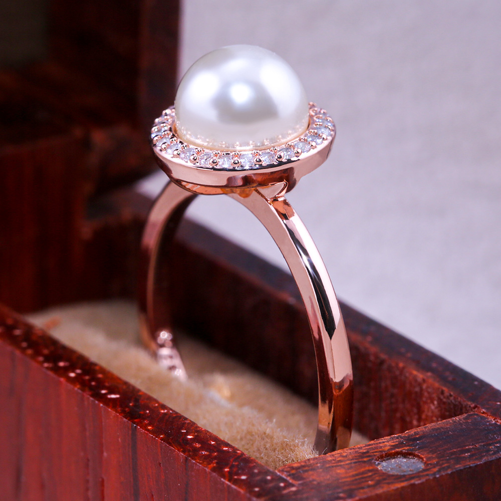Elegant Promise Ring Inlaid Faux Pearls Sweet Copper - Temu United Kingdom