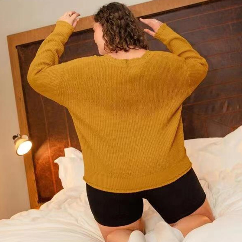 Plus Size V Neck Medium Stretch Solid Sweater Women's Plus - Temu Norway