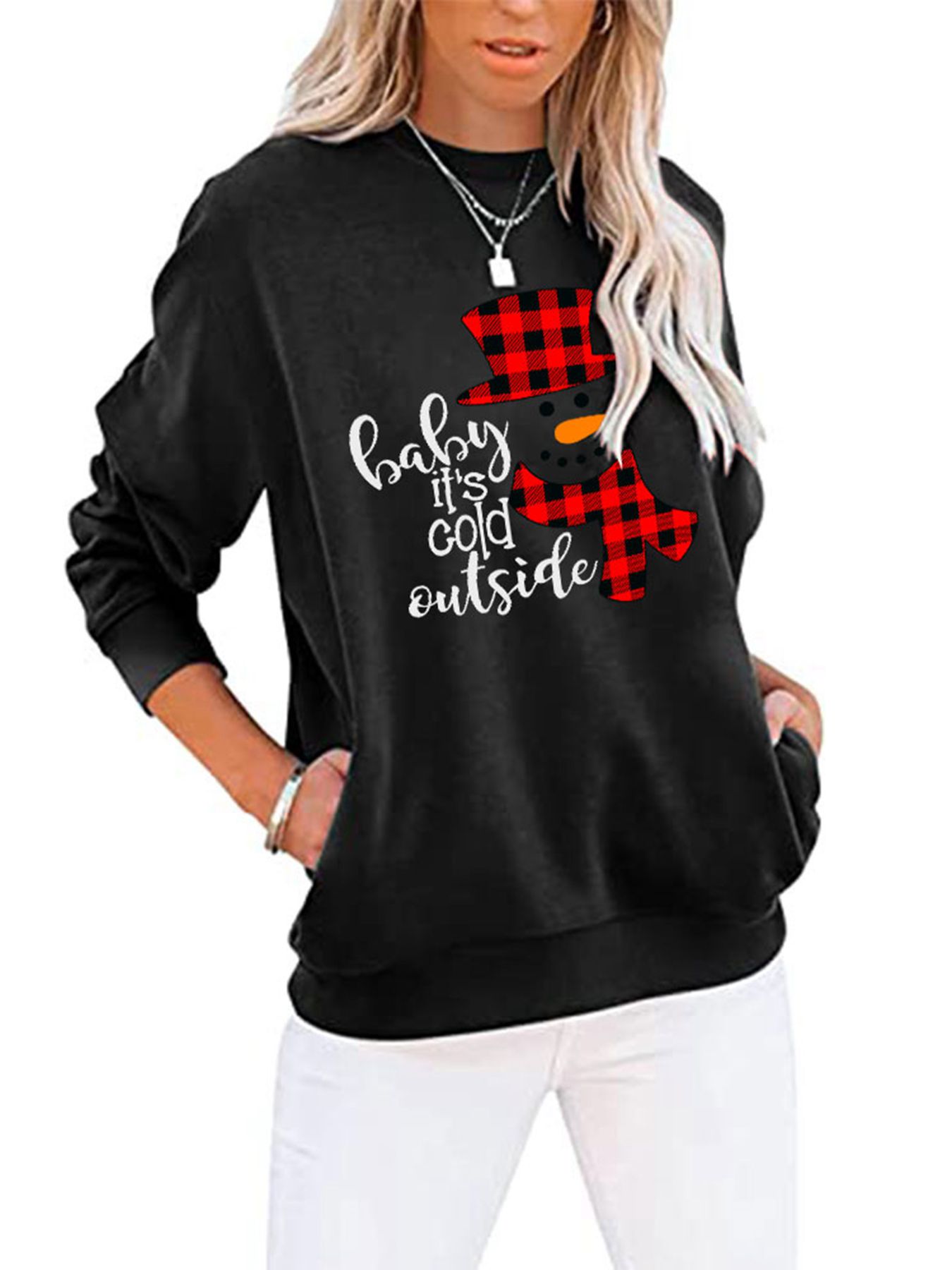 Christmas Graphic Print Sweatshirt Long Sleeve Crew Neck - Temu United Kingdom