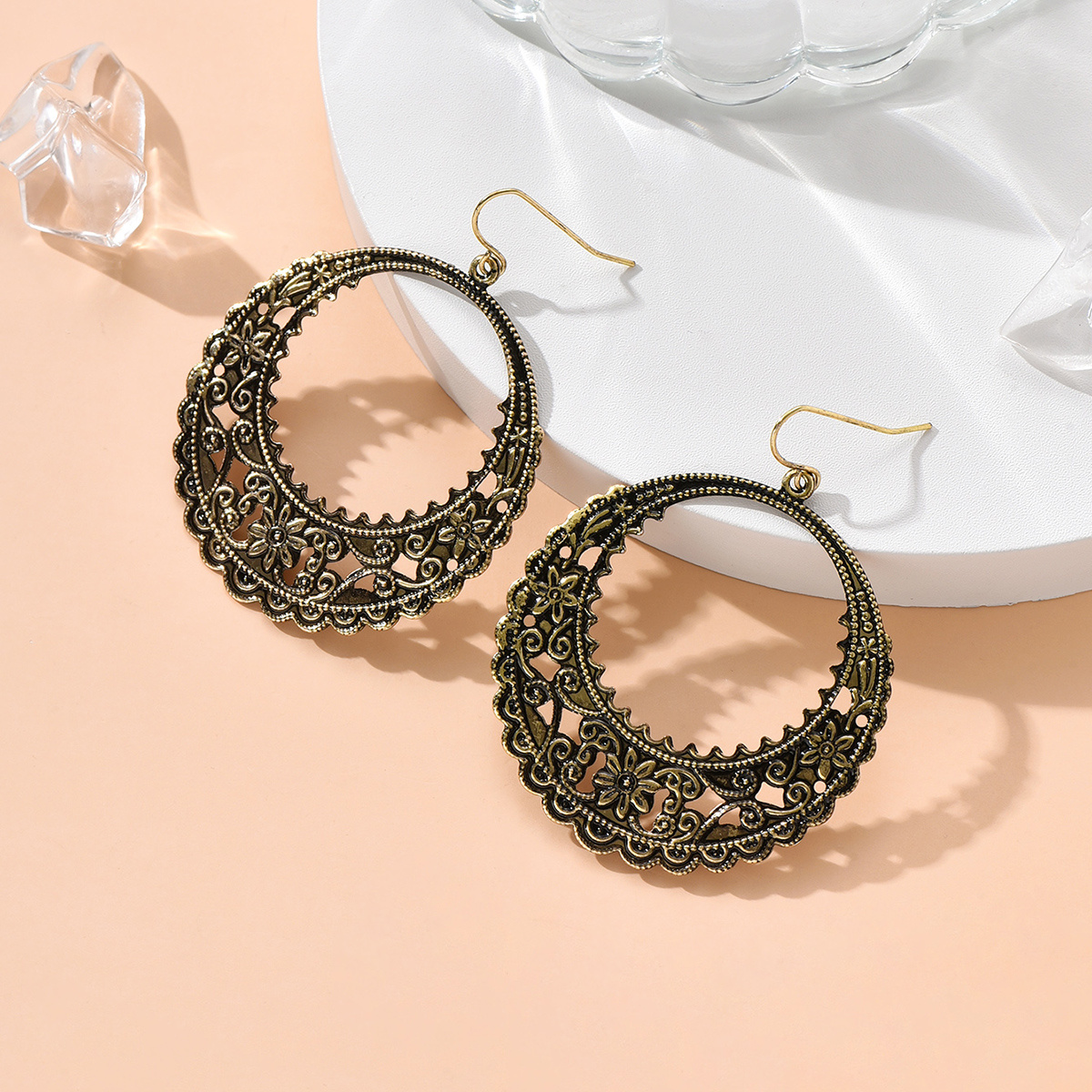 Creative Hollow Flower Pattern Design Hoop Earrings Alloy Jewelry Ethic ...