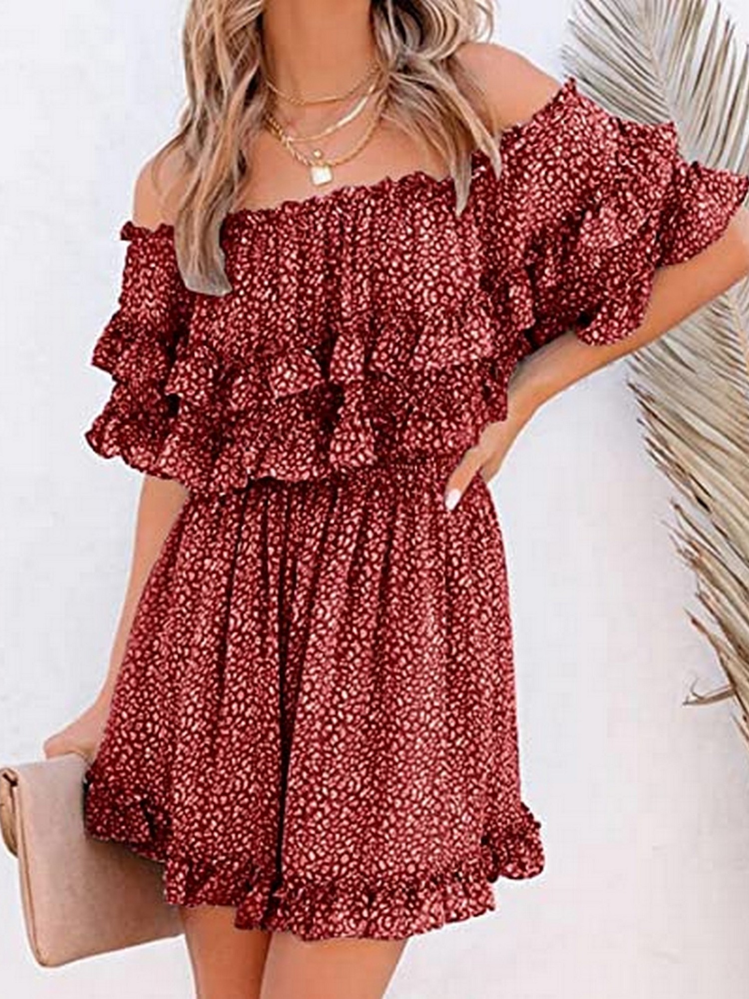Sexy Flowy Shoulder Dress Ruffle Smocked Casual Square Neck - Temu Australia