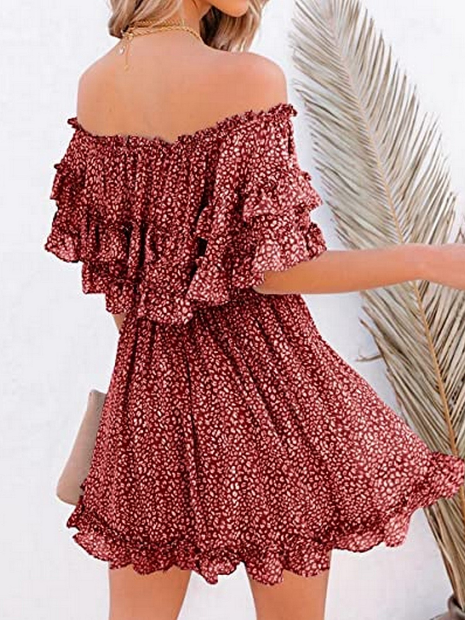Sexy Flowy Shoulder Dress Ruffle Smocked Casual Square Neck - Temu Australia