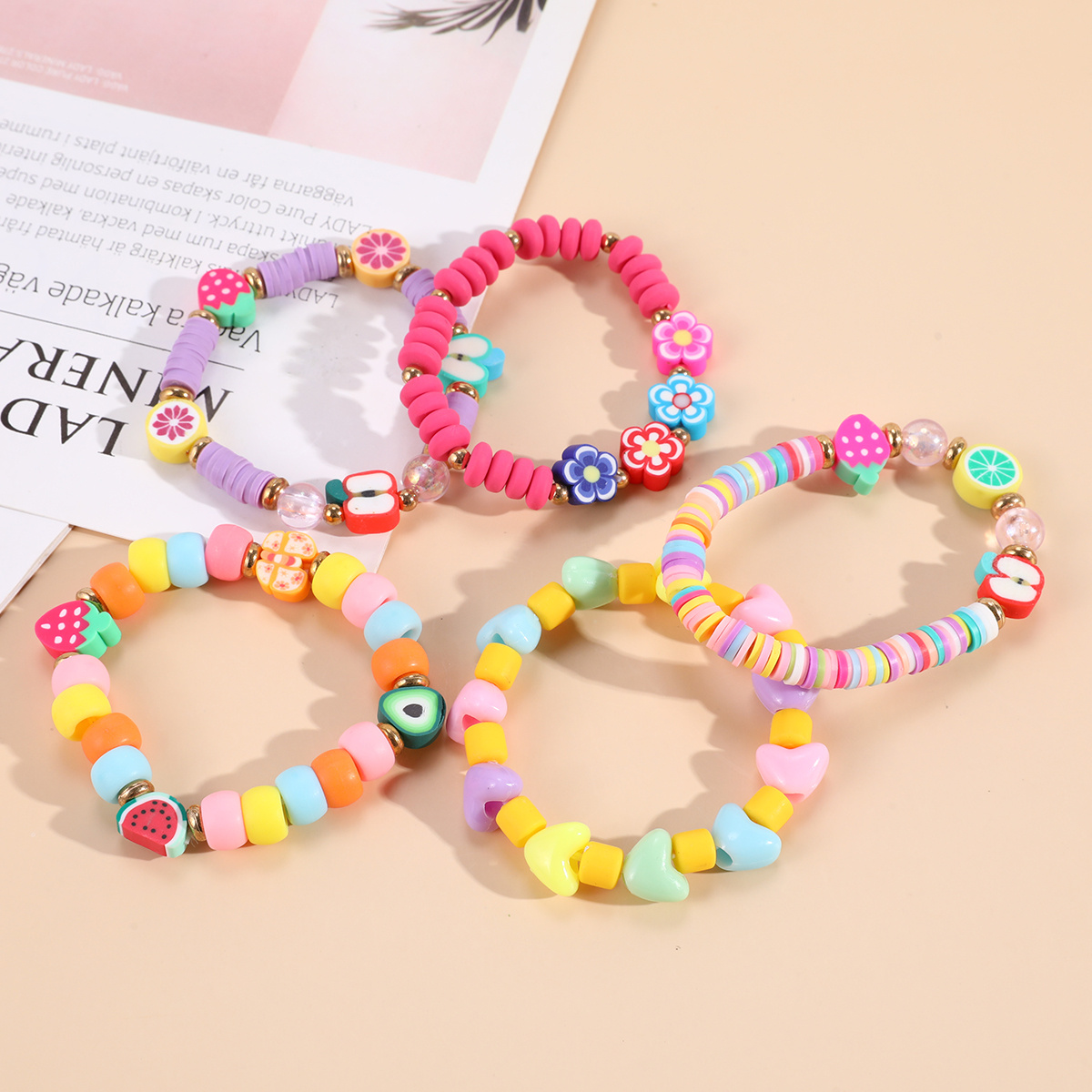 Colorful Soft Pottery Fruit Flower Bracelet - Temu Australia