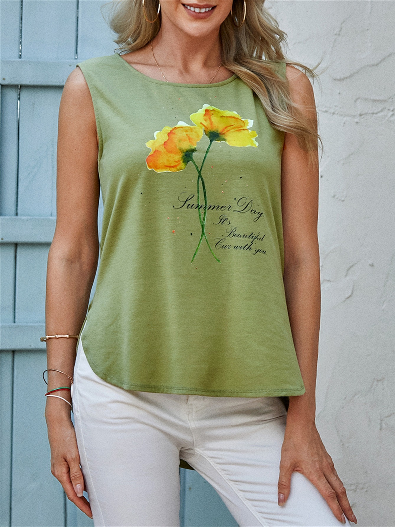 Womens Tank Top Casual Floral Print Round Neck Sleeveless - Temu Australia