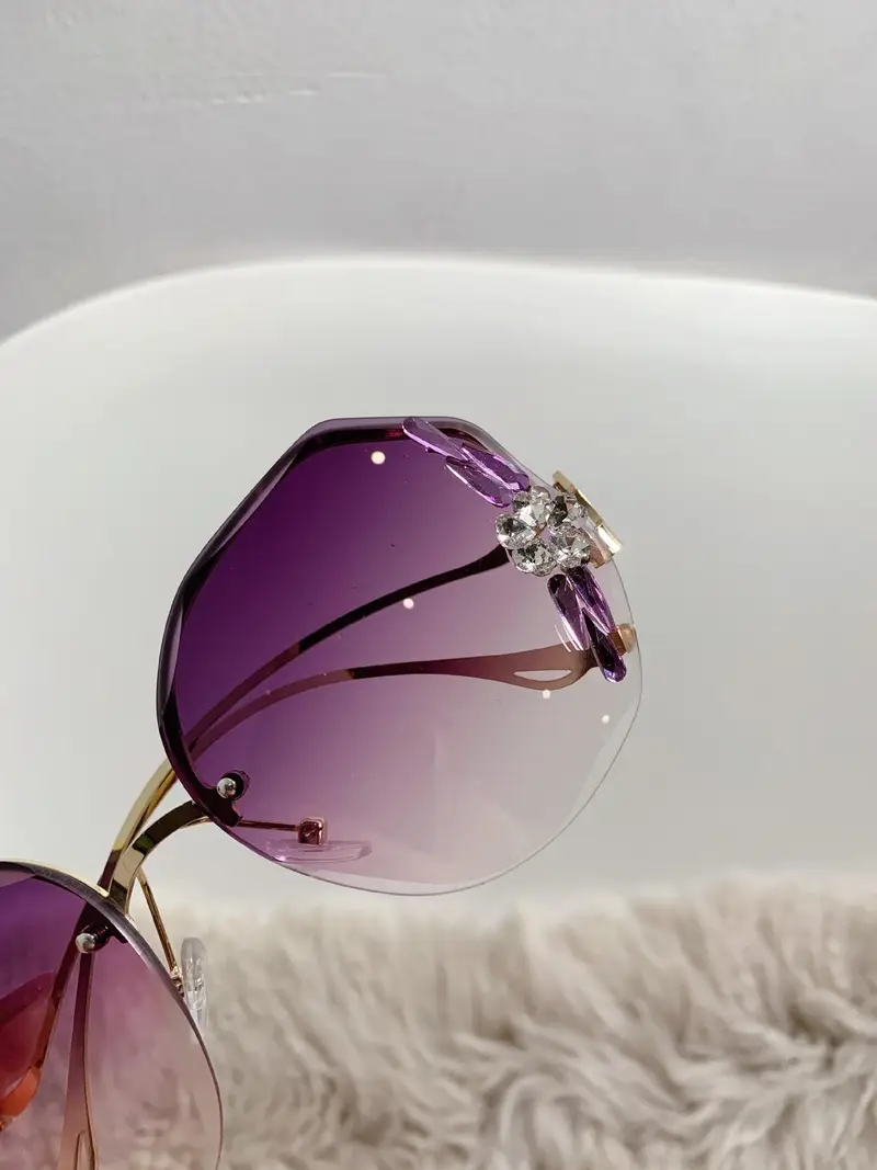 Woman Rimless Rhinestones Sunglasses Rimless Gradient Temu