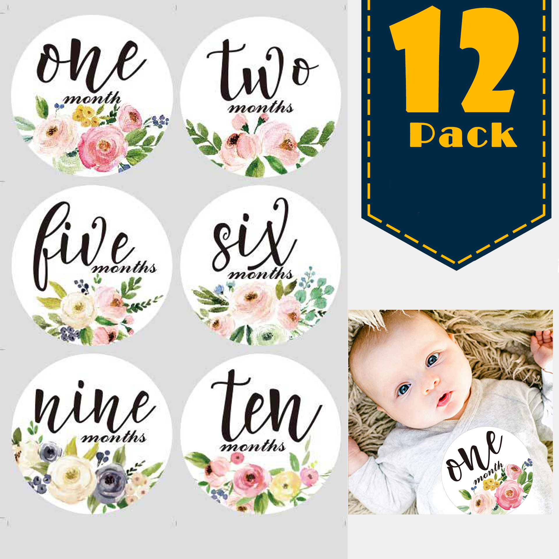 12pcs Set Of Newborn Month Milestone Growth Stickers Commemorative ...