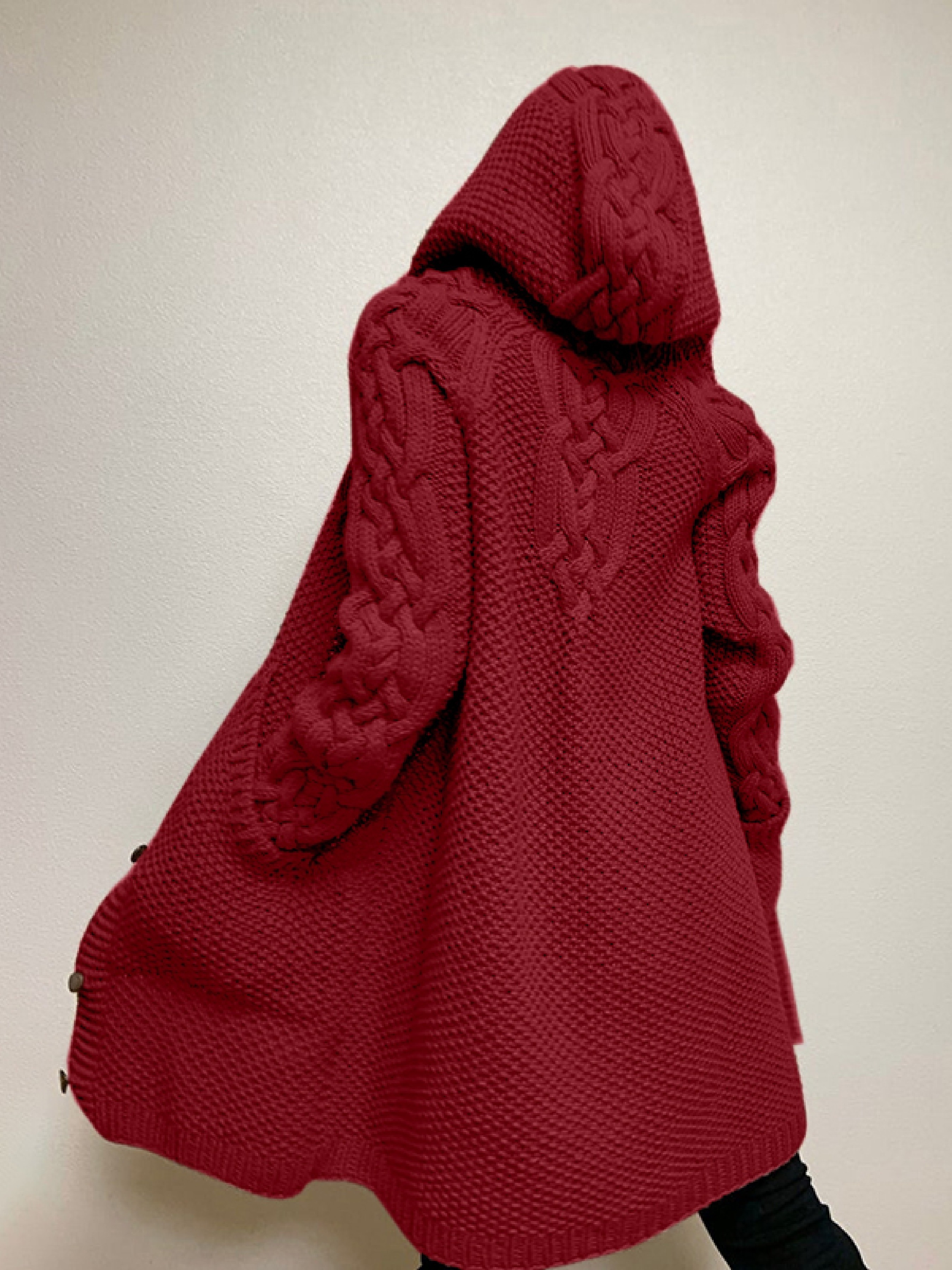 womens sweater fashion long sleeve solid color knit hooded - Temu Norway