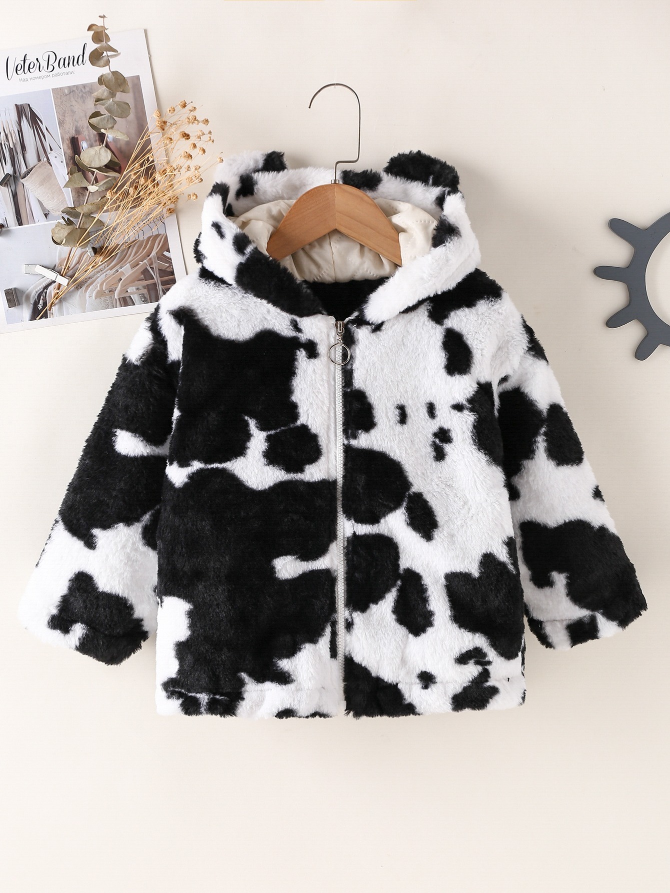 Girls' Cow Pattern Casual Fleece Windproof Jacket - Temu Ireland