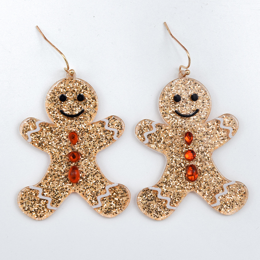 Christmas Cute Glitter Acrylic Gingerbread Man Drop Earrings - Temu