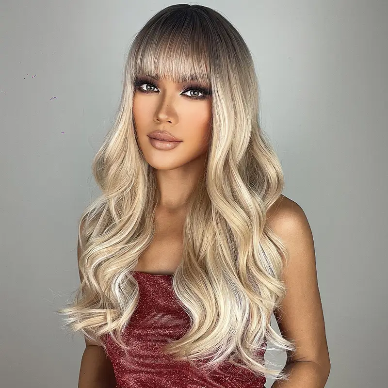 Long Blonde Wavy Heat Resistant Mixed White Gold Wave Wig