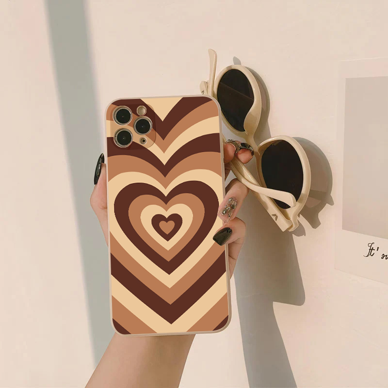 Brown Love Heart Aesthetic Phone Case Iphone 7/8/x/11/12/13 - Temu