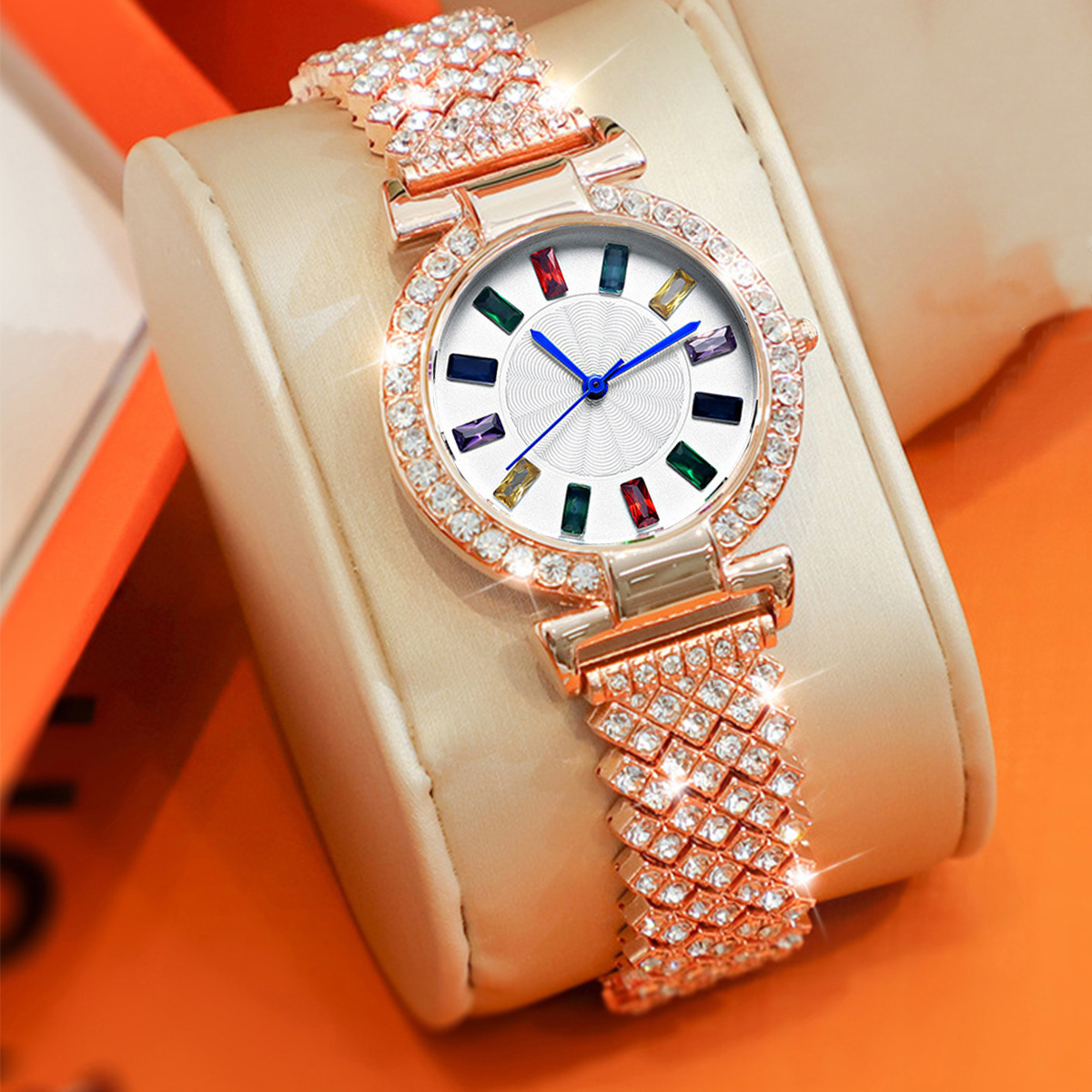 Luxury Rhinestone Encrusted Style Womens Watch With Colorful Gemstones ...