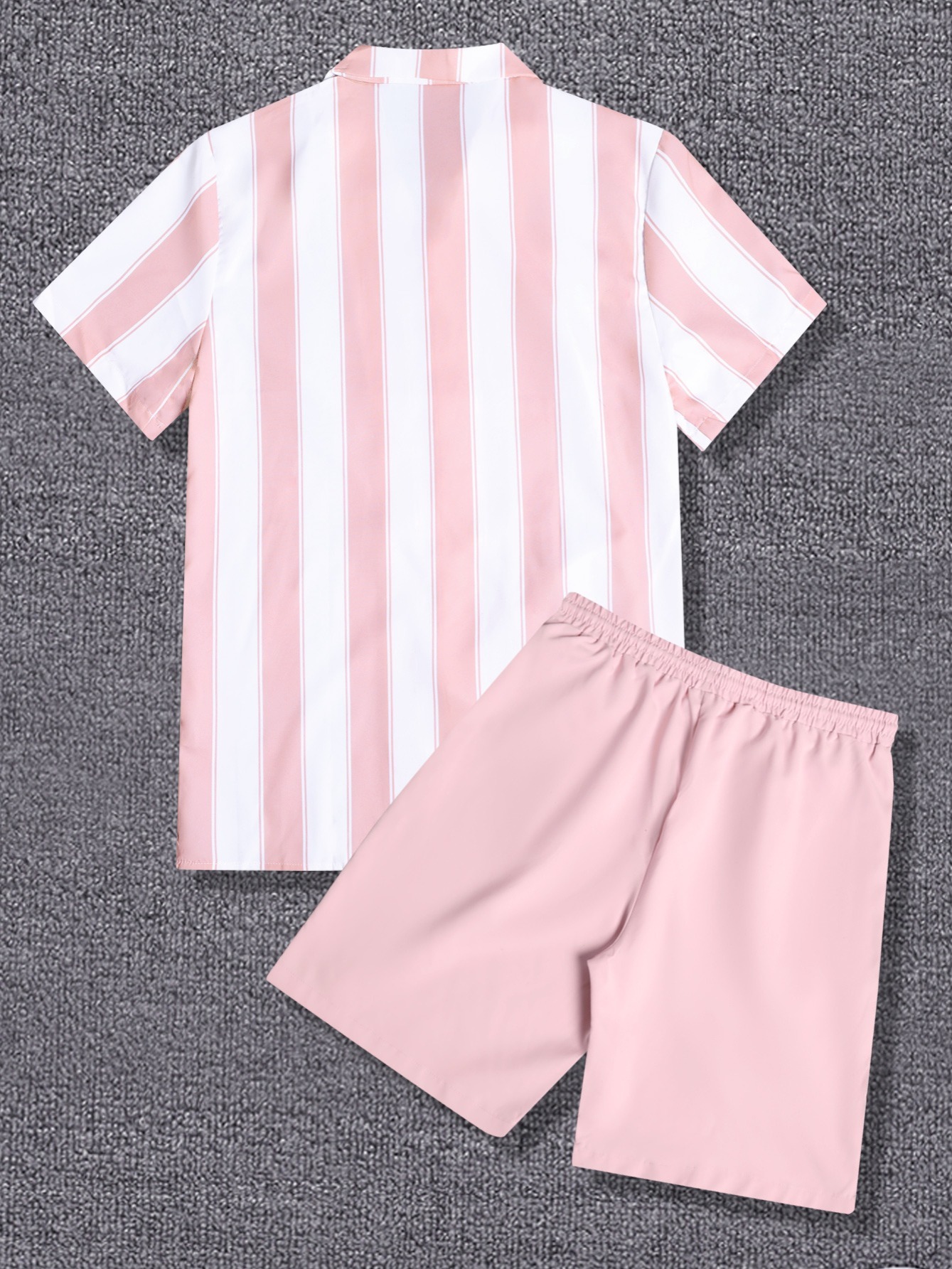 men's pink striped shirt solid color shorts drawstring set - Temu ...