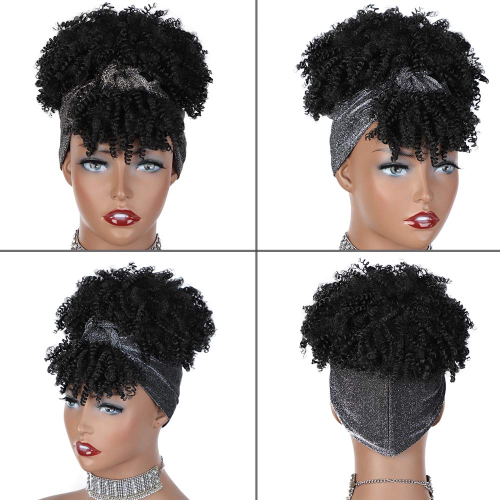 Synthetic Curly Headband Wigs Bangs Afro Puff Wigs Women - Temu