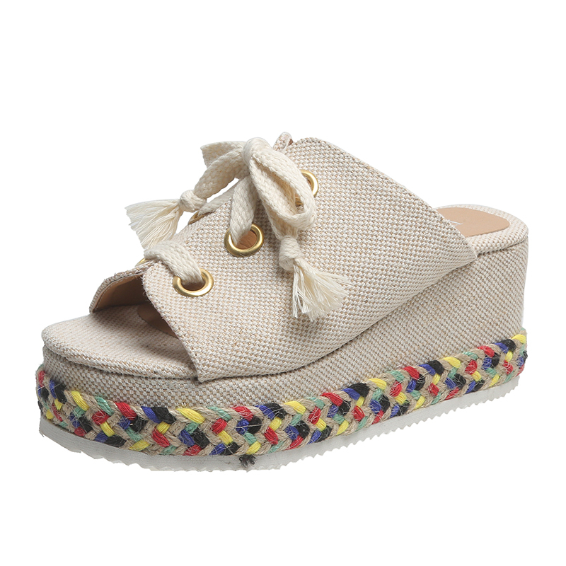 Wedge Platform Sandal Women Summer Cork Canvas Peep Toe Wedges Sandal ...