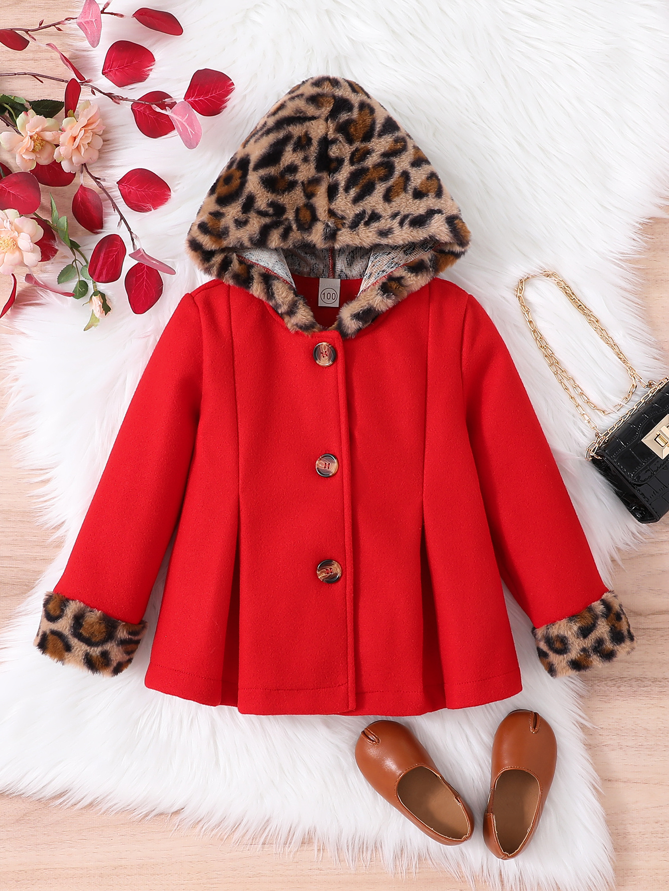 Girls Elegant Leopard Print Button Hooded Jacket Thermal - Temu