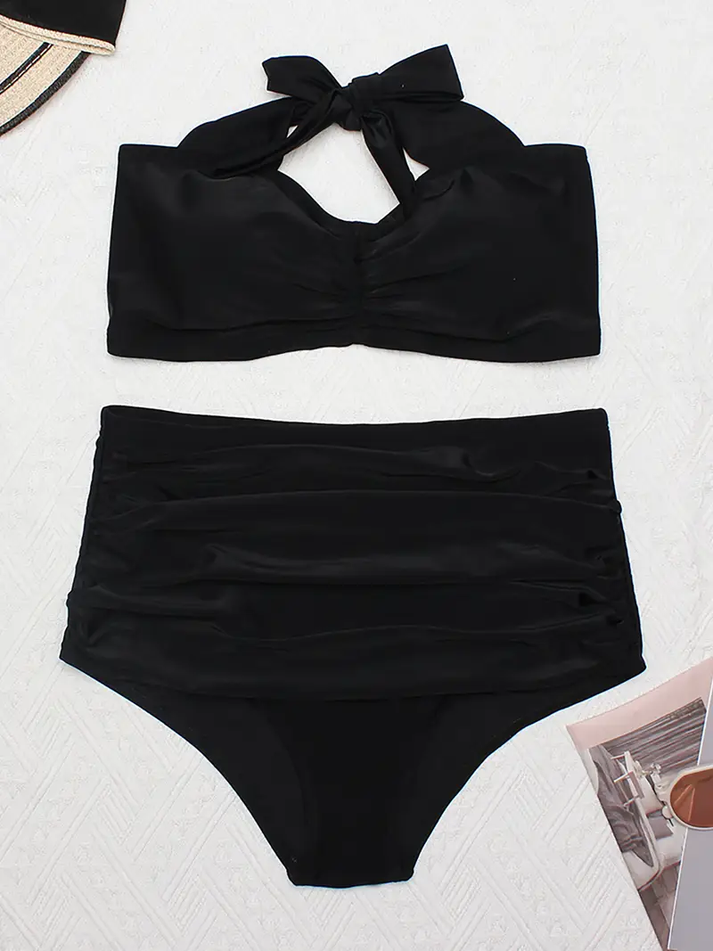 High Waist Halter Neck Two Piece Bikini Sets Backless Top Temu