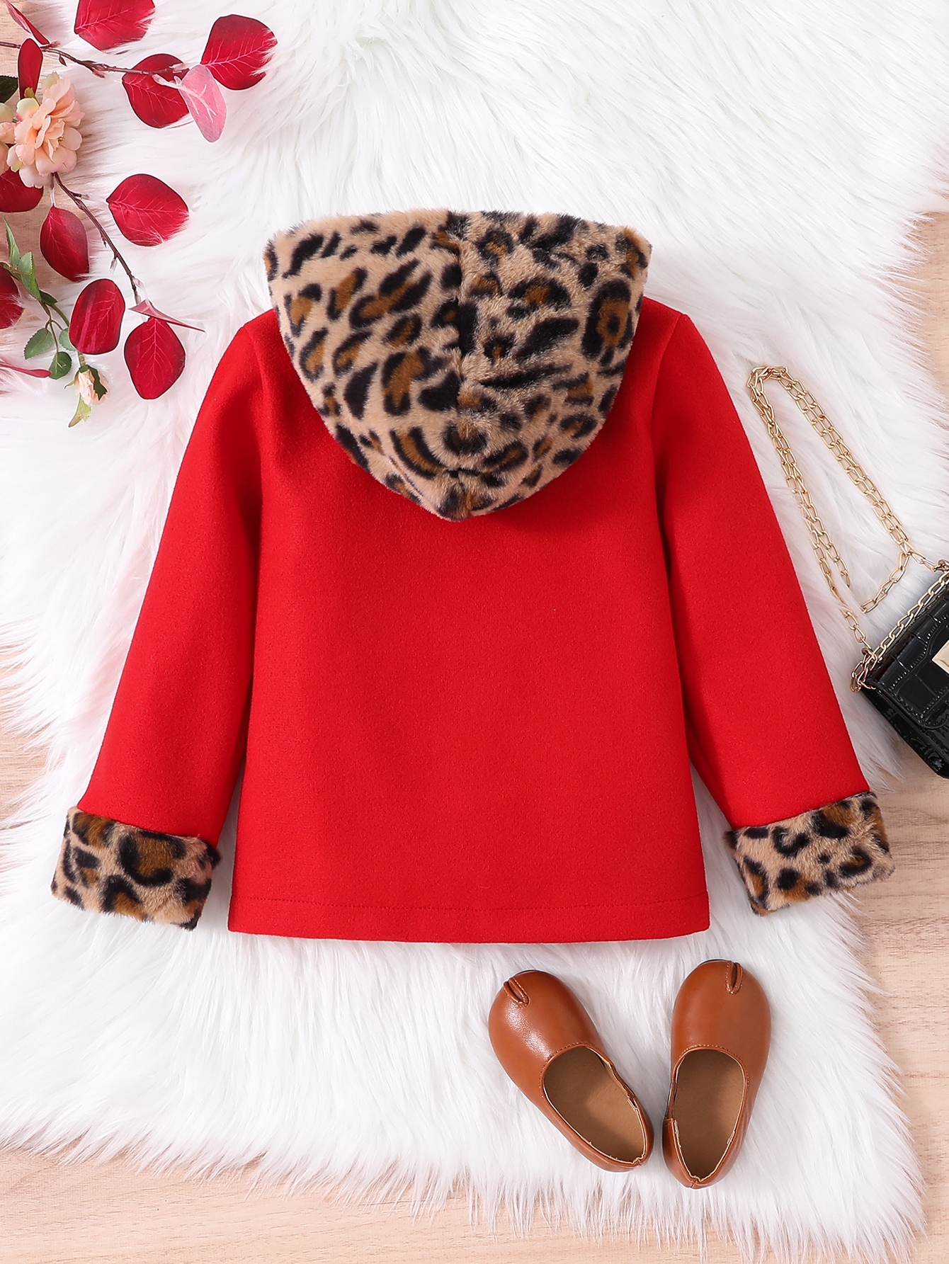 Girls Elegant Leopard Print Button Hooded Jacket Thermal - Temu