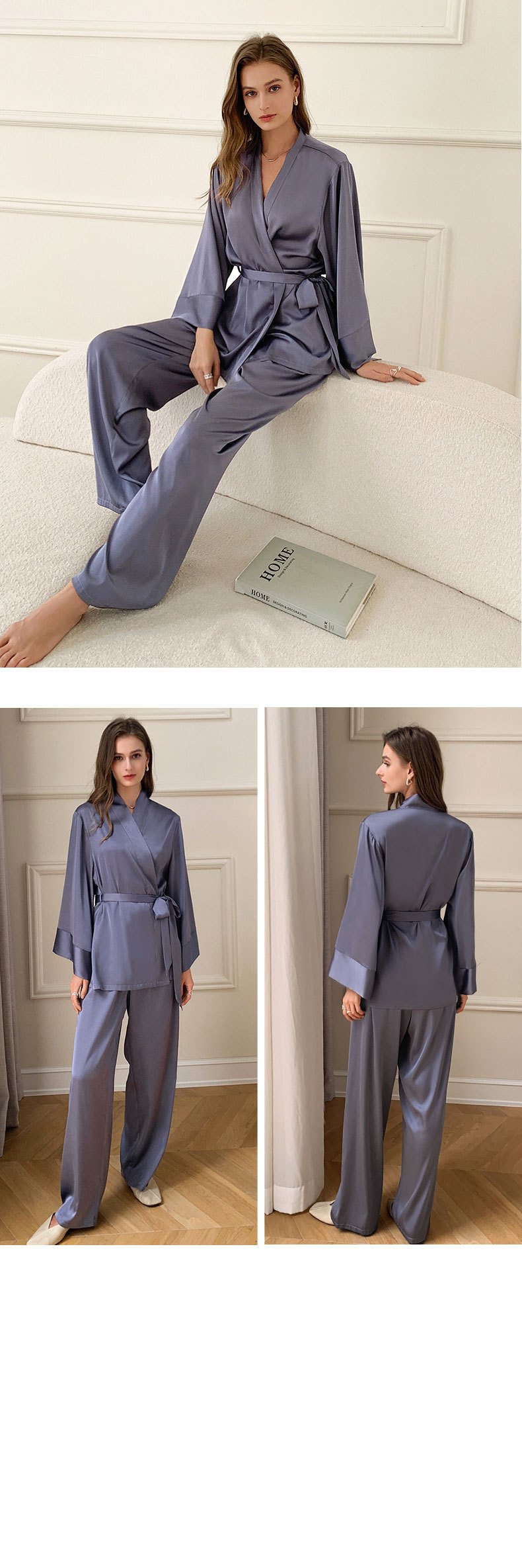Women's Sleepwear Solid Shawl Collar Belted Satin Pajama - Temu