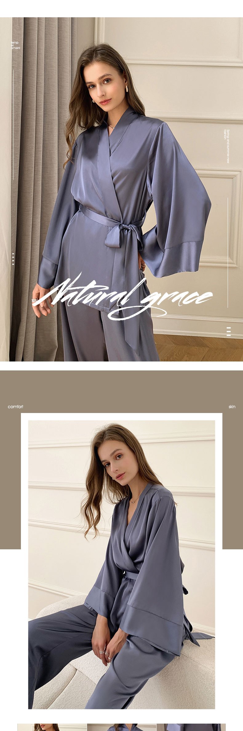 Women's Sleepwear Solid Shawl Collar Belted Satin Pajama - Temu