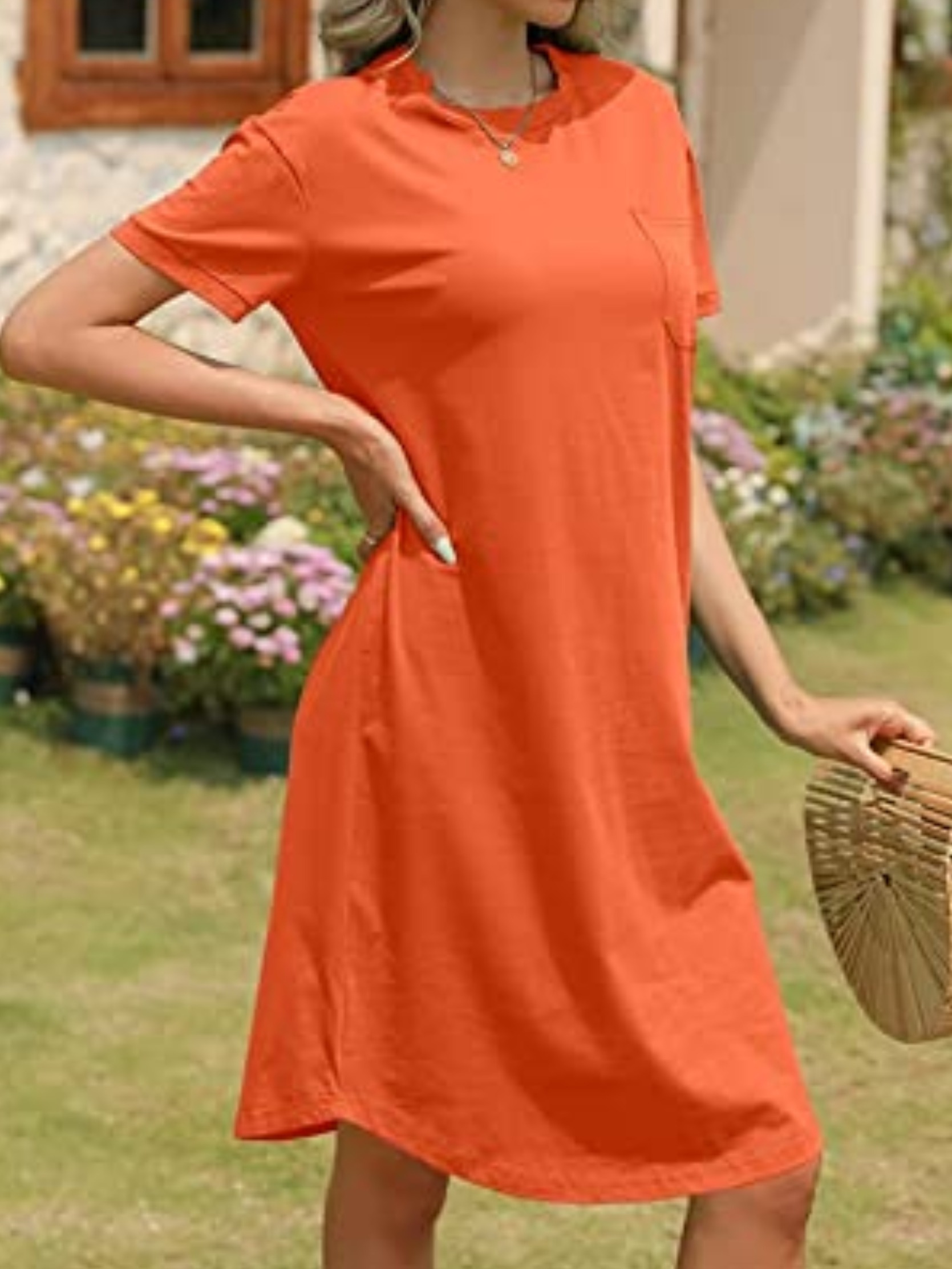 Casual Summer Basic Midi Dress Round Neck Short Sleeve Solid - Temu Australia